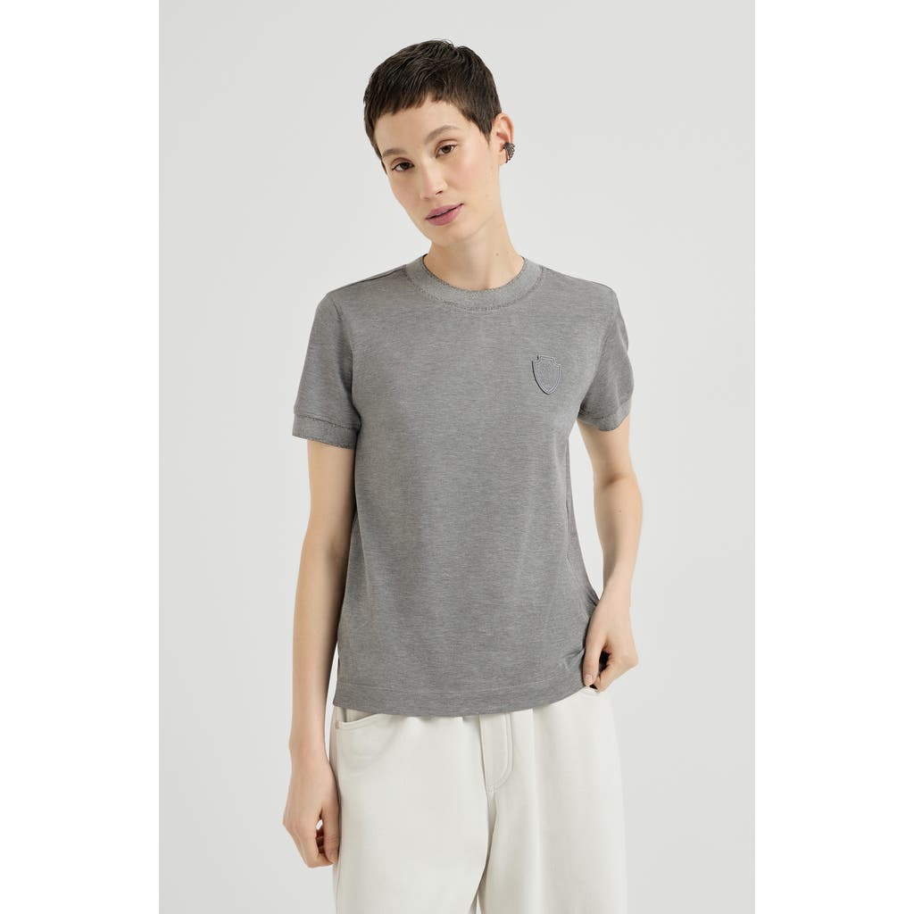 BRUNELLO CUCINELLI Brunello Cucinelli Stretch Cotton Piqué T-Shirt with Sparkling Cotton Knit Inserts and Logo